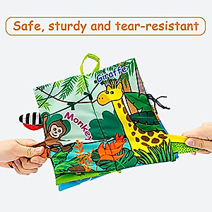 HECCEI Baby Cloth Books, Soft Toys Cloth Books, Touch and Feel Crinkle Books, Early Development Baby Stroller/Crib Hanging (Jungly Tails Cloth Book)