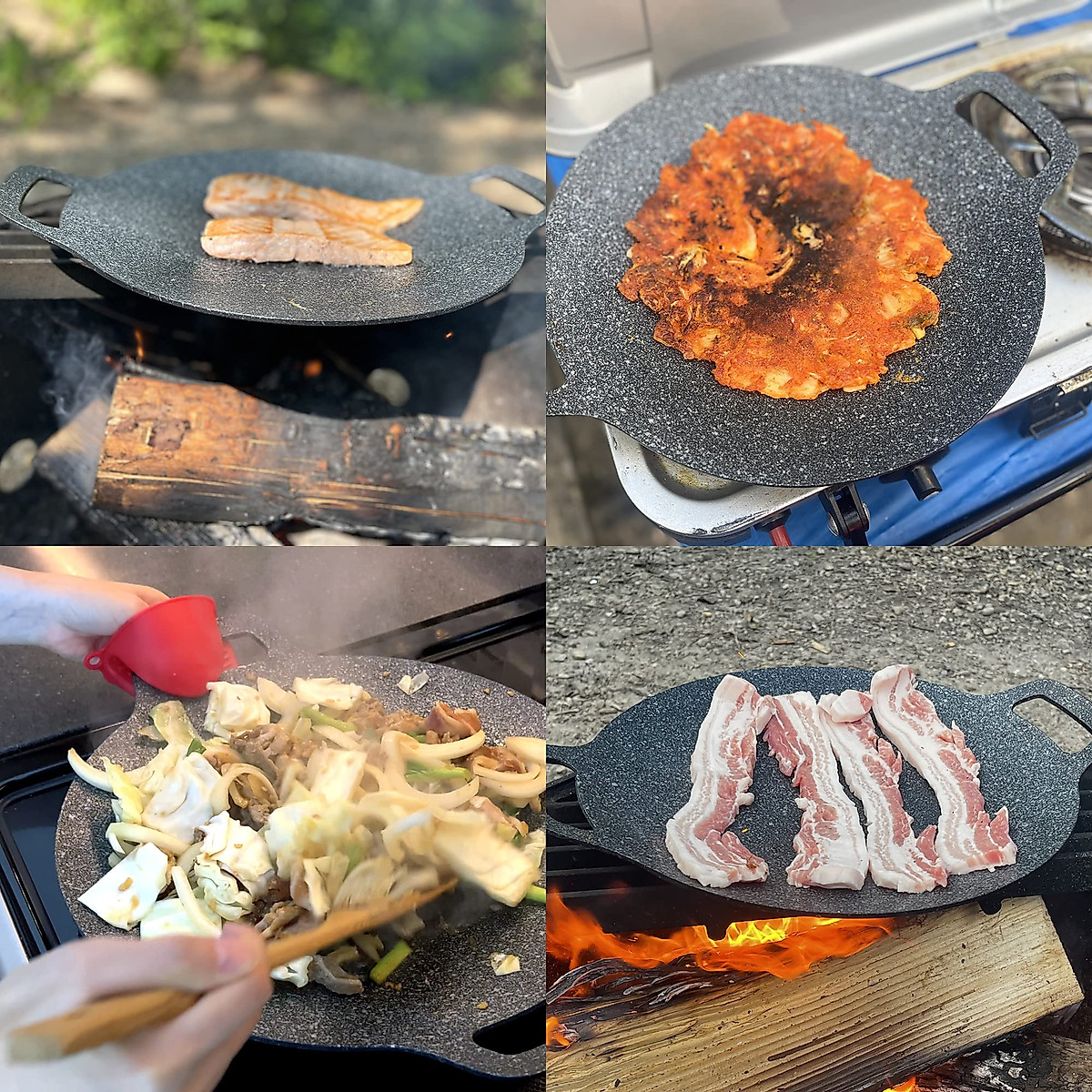 Saltlas Korean style BBQ Grill Pan for Stove Top, Camping Stove and IH Stove, 13"- Round Griddle with 6 Layers, Non-stick Coating frying Pan