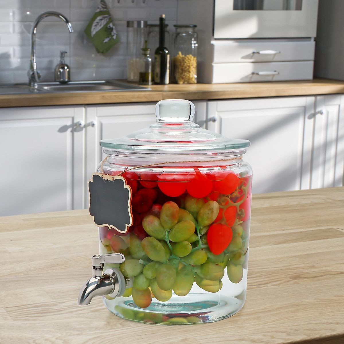 Accguan 1-Gallon Drink Dispenser,Glass Drinking Dispenser with Glass Lid,Mason Drink Dispenser for Parties, Bar, Wedding, Homemade Juice, Laundry Detergent Dispenser,Picnics, Barbecues and Daily,1 pcs