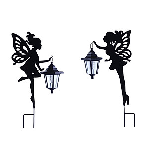 CHUANGFENG Metal Fairy Stake Solar Light Outdoor Decoration Garden Solar Fairy Stake Statues Decor with Solar Lanterns for Lawn Patio or Courtyard Decor 2 pcs