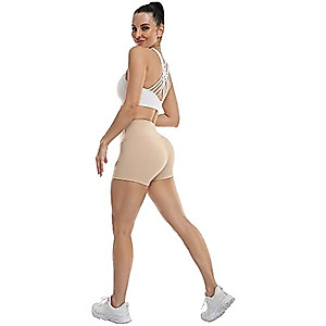 CHRLEISURE High Waisted Spandex Biker Shorts, Workout Booty Soft Yoga Shorts for Women (3" Nude, S)