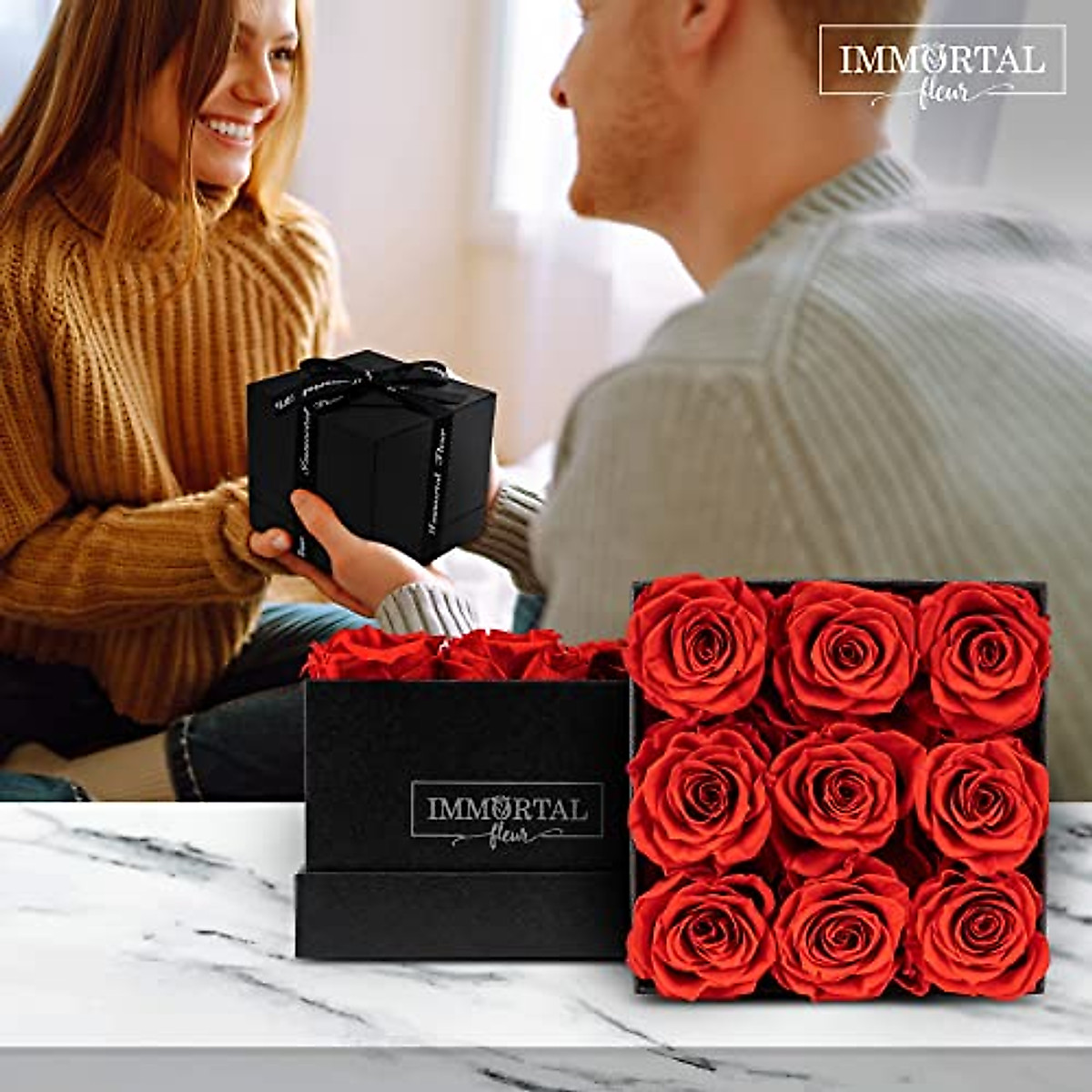 Immortal Fleur Preserved Roses In A Box | Real Preserved Flowers | Unique Real Roses for Delivery Prime | Forever Roses Box | Fresh Flowers for Delivery Prime Next Day | Mom Birthday Gifts from Daughter | Sympathy Flowers for Delivery Prime Birthday