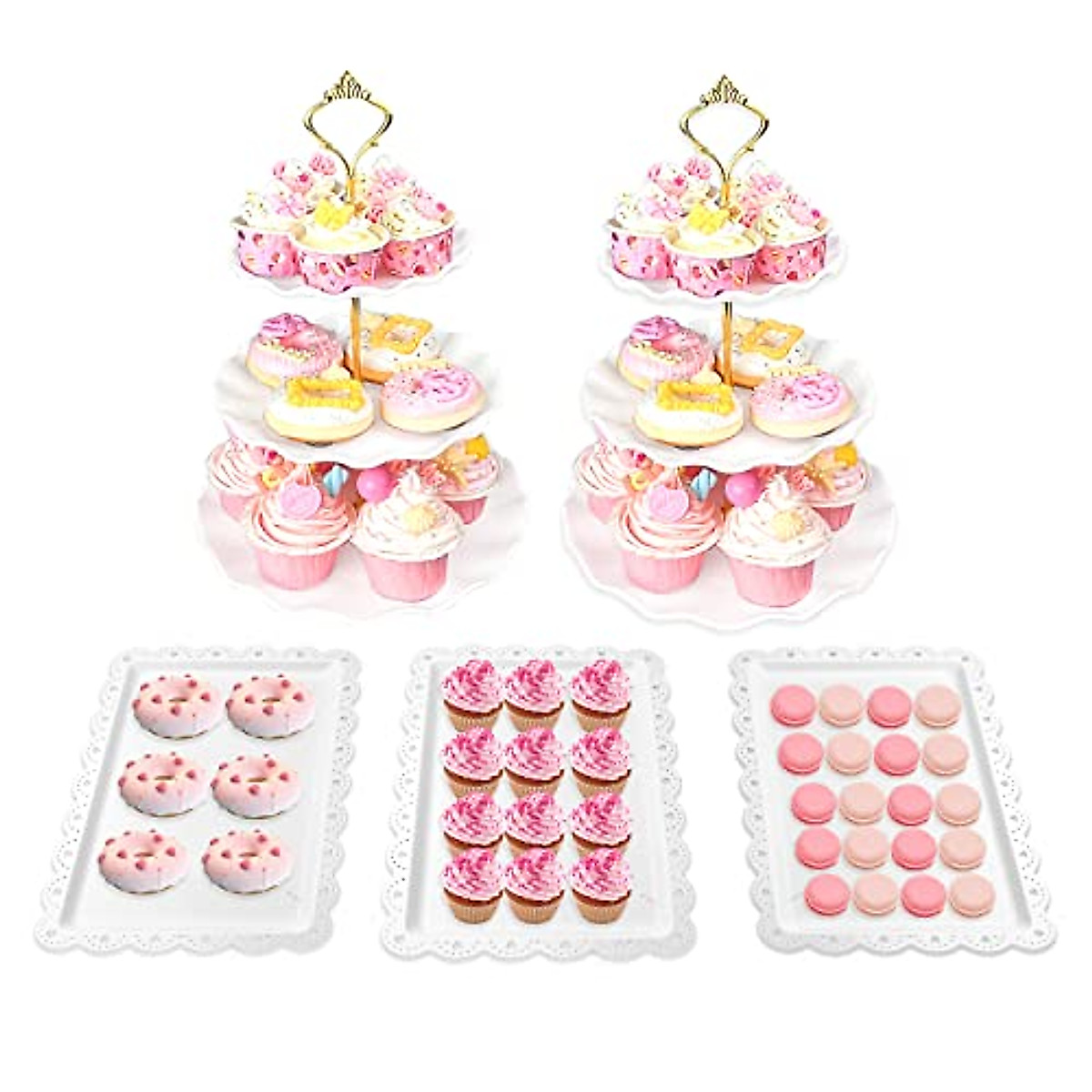 Cake Stand Set-5 Pcs Cupcake Stand Set-Dessert Table Display With 2xlarge 3-Tier + 3x Appetizer Trays Perfect For Wedding Baby Shower Home Birthday Tea Party Decoration(Wave)