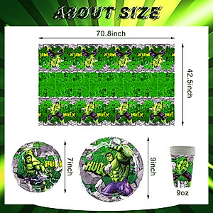 Green Hero Birthday Party Tableware Supplies Set for 16 Guests with Tablecloth, Plates and Cups,Green Hero Party Theme Birthday Baby Shower Party Decorations