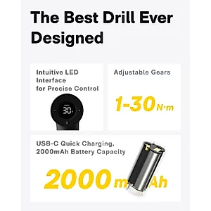 HOTO Cordless Brushless Drill Tool Set, Outstanding Appearance, Hidden Buckle, Unique LED Screen, Intelligent Digital Display, Safe, Exquisite & Practical, High-end Drill Kit for Home/Daily Use