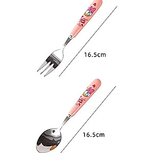 Meet Beauty Ding 1Set Stainless Steel Minnie Spoon Fork Set Pink Kid's Flatware with A Container Girl Children's Tableware Female Student's Cartoon Dinnerware Meal Tool（Made in China