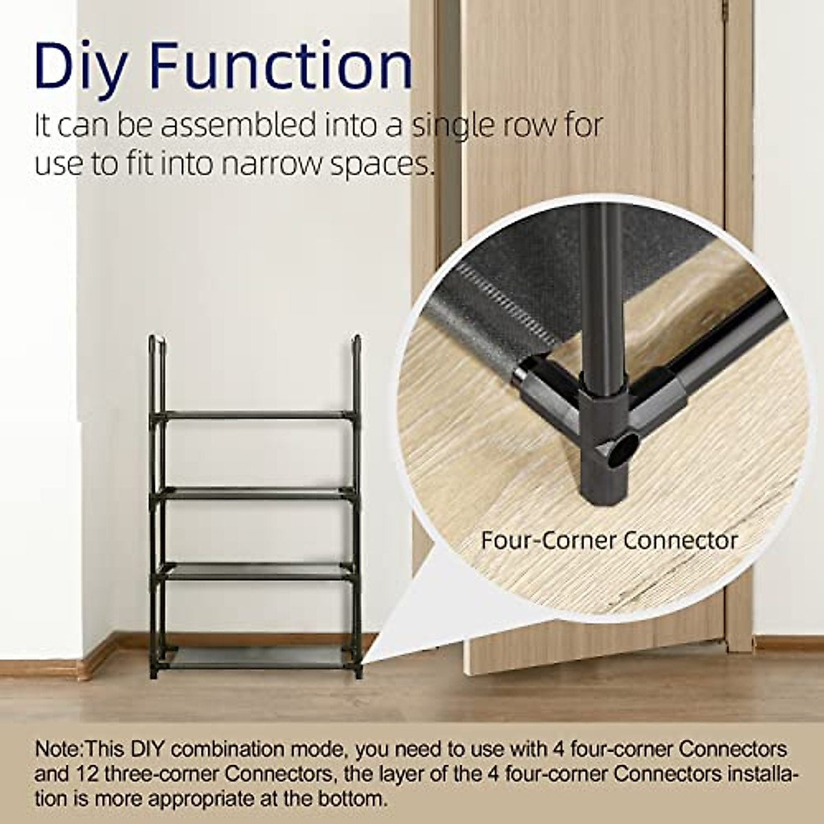 HODYANN 3 Tiers Shoe Rack, 12-15 Pairs Shoe Rack Organizer, Space Saving Non-Woven Fabric Metal Shoe Shelf, Stackable Shoe Rack for Closet, Black (Black3-D)