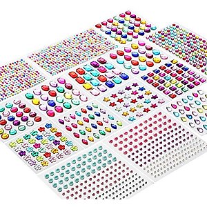 Jewel Gem Sticker 1852Pcs Self Adhesive Craft Stickers Rhinestone Bling Jewels Sticker for Makeups/DIY Nail/Body/Phone Decoration, 16 Sheets