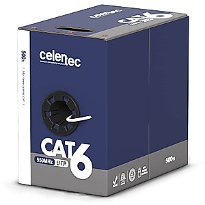 celertec CAT6 Ethernet Cable, 500ft, 23AWG Solid Bare Copper, Unshielded Twisted Pairs(UTP), 550MHz, ETL Listed &CMR Riser Rated, Indoor, Bulk Ethernet Cable -White