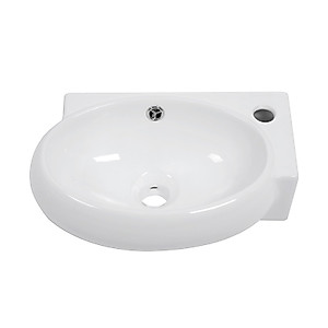 Funmier Wall Mount Vessel Sink Right Hand - 16 x 11 Inch Oval Bowl Rectangular Wall Hung Bathroom Sink Basin White Ceramic Porcelain Modern Floating Vessel Sink