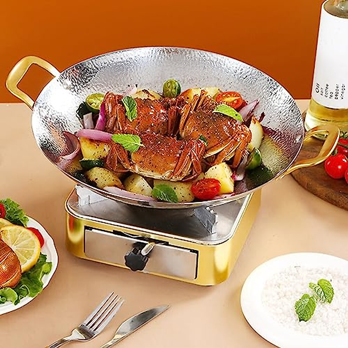 Stainless Steel Cookware Pan with Handle 9inch Non Stick Stir Fry Pans Stockpots Korean Ramen Pot for Gas Induction Or Electric Stove Golden Non Stick Frying Pan