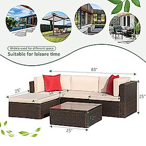Devoko 5 Pieces Patio Furniture Sets All Weather Outdoor Sectional Patio Sofa Manual Weaving Wicker Rattan Patio Seating Sofas with Cushion and Glass Table(Beige)