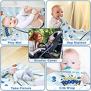 60" X 40" Superhero Baby Milestone Blanket Premium Soft Fleece Infant Month Blanket with Felt Frames Personalized Photography Backdrop Photo Prop Gifts for Newborn Boys Girls