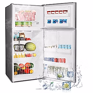 Smad 18 Cu.Ft Top Mount Freezer, Apartment Size Refrigerator with Electronic Temperature Control and Reversible Door, Garage Ready Refrigerator for Dorm, Garage, Office, Bedroom, Stainless Steel