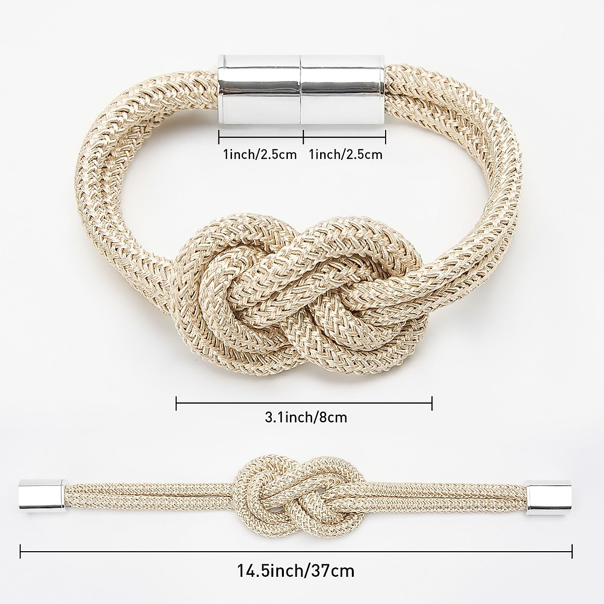 NICEEC 2 Pack Mini Magnetic Curtain Tiebacks Nordic Simple Style Drape Tie Backs Elegant Hand Weave Rope Knot Decorative Curtain Holdbacks for Home & Office Thin Window Drapery (Beige)