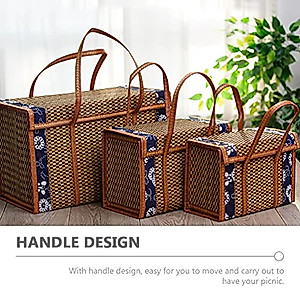 Operitacx Picnic Basket with Double Folding Handles Creative Picnic Food Hand Basket Folding Woven Fruit Basket Picnic Food Storage Basket for Outdoor Picnic 14.6x7.9x9.8inch