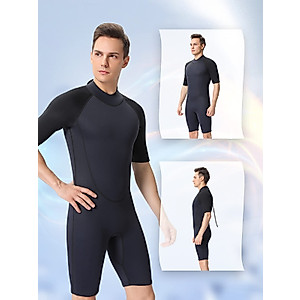 Shorty Wetsuit Men,2mm Neoprene Short Sleeves Wet Suits Back Zip, 1.5mm Shorty Surf Suit Keep Warm in Cold Water for Snorkeling Kayaking Boarding(Dark Blue 2mm,XX-Large)