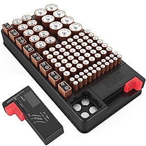 Battery Organizer Storage case with Battery Tester for AAA AA C D 9V and Button Batteries Storage Box Holds 110 Batteries Various Sizes with Removable Digital Battery Tester