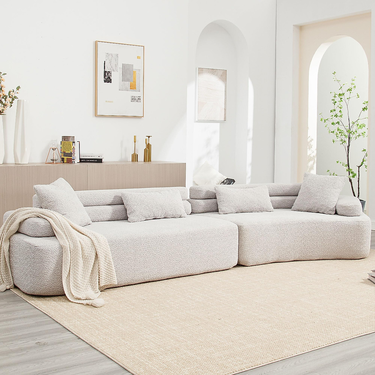 Curved Modular Couch, 139" Sectional Cloud Couch for Living Room, Lounge Furniture Sofa Set, Reception Room Furniture, Convertible Upholstered Couches, No Assembly Required-Light Gray