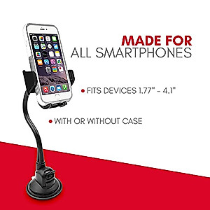 Macally Windshield Phone Mount for Car, Super Strong Suction Cup Phone Holder for Truck - Universal Gooseneck Window Phone Mount for Car, Compatible with iPhone, Samsung, Cell Phone, Android, Mobile