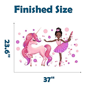 RoyoLam Black Ballet Girl with Unicorn Wall Decals Nursery Preschool Wall Stickers for Kid Baby Girl Removable Peel and Stick Waterproof Wall Art Decor Stickers for Living Room Bedroom Bathroom