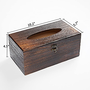 SINOBEST Rectangular Tissue Box Cover Decorative Wood Facial Tissue Holder with Hinged Lid Napkin Dispenser in Antique Style