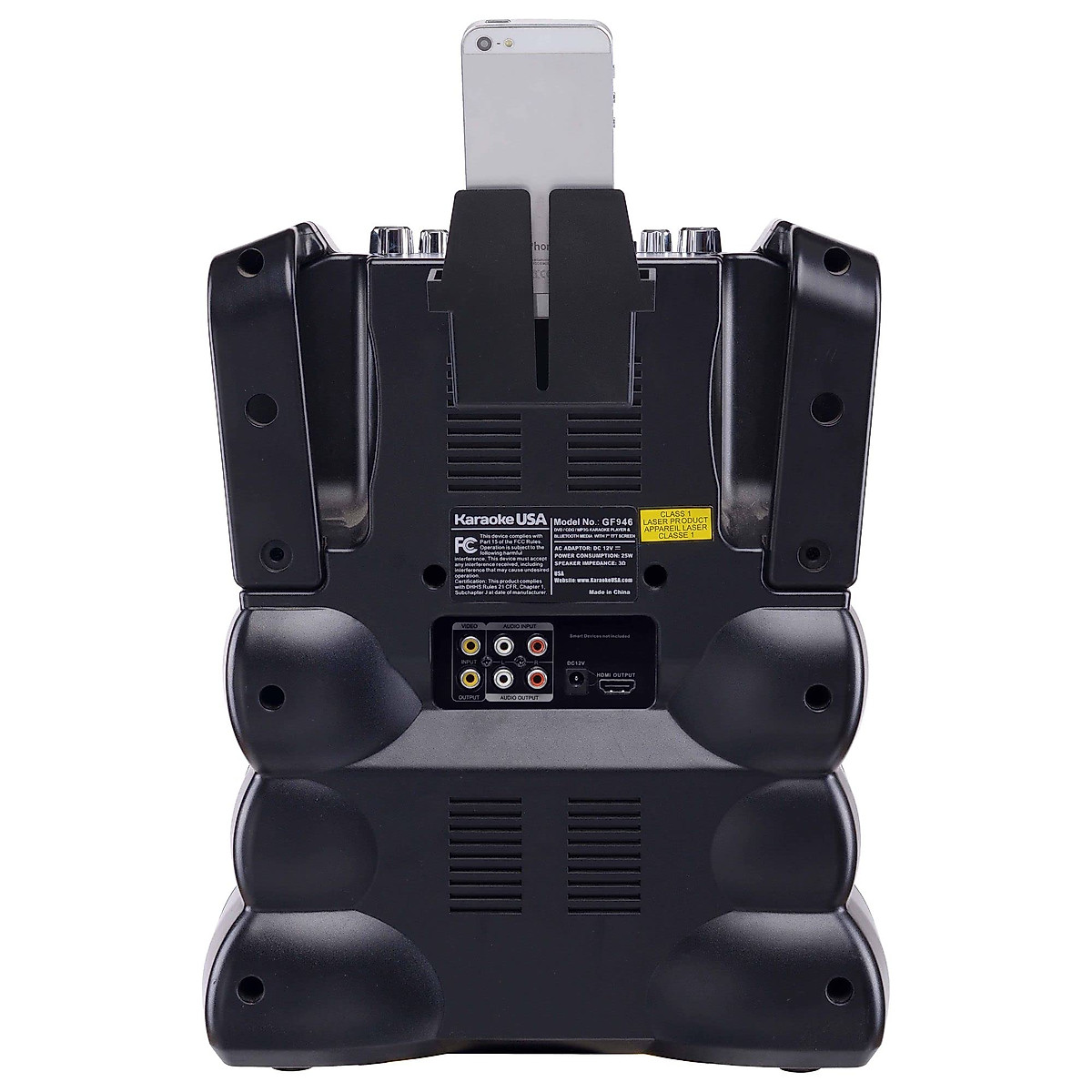 Karaoke USA GF946 GF946 DVD/CD+G/MP3+G Bluetooth 35-Watt Karaoke System with 7-Inch TFT Digital Color Screen, LED Lights, HDMI Output, and 2 Microphones (Black)