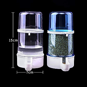 2 Pack Automatic Bird Feeder Bird Water Bottle Drinker Clear Food Seed Dispenser Container Set Hanging in Cage No-Mess for Parrots Budgie Cockatiel Lovebirds Finch Canary Hamster 415ml