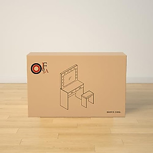 OFCASA Vanity Desk with Mirror and Lights, Vanity Set with 3 Colors Lights, Makeup Table with Mirror and Chair, Adjustable Nightstand, Solid Wood Legs, Bedroom Dressing Table (Black)