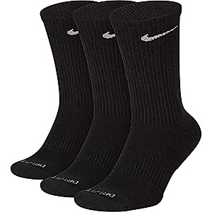 Nike Everyday Plus Cushion Crew Sock (3 pair) (Black, Large)