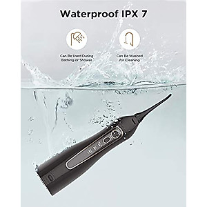 Water Flosser, Cordless Portable Electric Water Flosser for Teeth , 3 Modes and 2 Jet Tips , IPX7 Waterproof, Rechargeable Water Flosser Pick , No Adapter for 21-Days Use , Water Floss (Black)