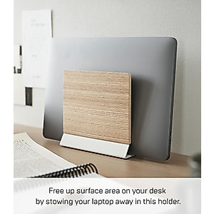 Yamazaki Home Rin Portable Laptop Holder Stand for Desk in Bedroom Or Office, Wooden Storage Station - Steel + Wood