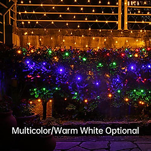 Christmas Net Lights with Remote, 198 LED 9.8ft x 6.6ft Outdoor Mesh String Lights Waterproof, 8 Modes Connectable Xmas Decorations for Bushes Tree Garden Wedding (White Wire, Warm Light)