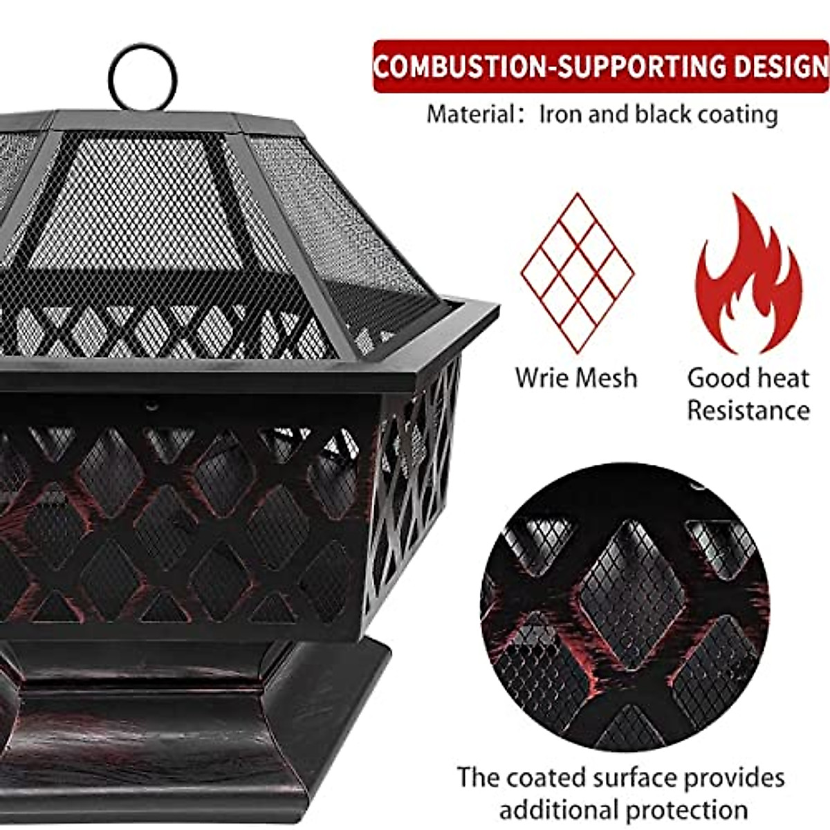SINGLYFIRE 24 Inch Fire Pits for Outside Large Heavy Duty Outdoor Wood Burning Bonfire Pit Cast Iron Patio Heater, with Spark Screen, Log Grate, Poker