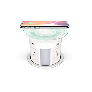 XBA Automatic Pop up Outlet for Countertop Retractable Hidden Recessed Power Strip, 4 AC Outlets, 2 Type-A and 2 Type-C USB Port Pop Up Socket for Countertop Kitchen Office Table Workshop (White)