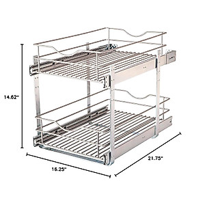 Knape & Vogt RS-DBLMUB-14-FN 14.625 inch W x 21.75 inch D x 16.25 inch H Double Tier Pull Out Cabinet Organizer, Frosted Nickel