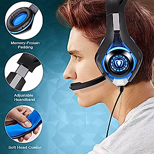 BlueFire Professional 3.5mm PS4 Gaming Headset Headphone with Mic and LED Lights for Playstation 4, PS5, Xbox one,Laptop, Computer (Blue)