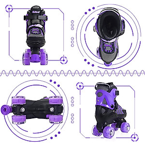 Kids Roller Skates for Girls, Purple Adjustable Rollerskates with Light Up Wheels for Big Kids Ages 6-12 7 8 9 10, Beginners Outdoor Sports, Best Birthday Gift for Kids