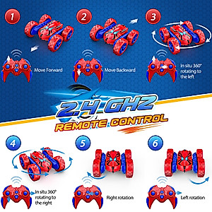 Excitobo Remote Control Car,RC Cars for 4 5 6 7 8 9 10 11 12 Year Old Boy Double Sided 360°Flip 4WD Rechargeable Drift RC Race Car Boys Toys Birthday Gifts Easter Basket Stuffers for Kids Age 4-12