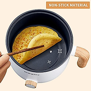 Dezin Electric Hot Pot with Steamer, 1.5L Non-stick Ramen Cooker, 2 in 1 Shabu Shabu Hot Pot, Multifunctional Cooker with Overheating Protection for Stew, Noodles (Egg Rack Included)