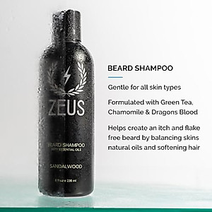 ZEUS Beard Starter Kit for Thick Beards, Natural Beard Shampoo, Beard Conditioner & Premium Refined Beard Oil (Made in USA) Vanilla Rum