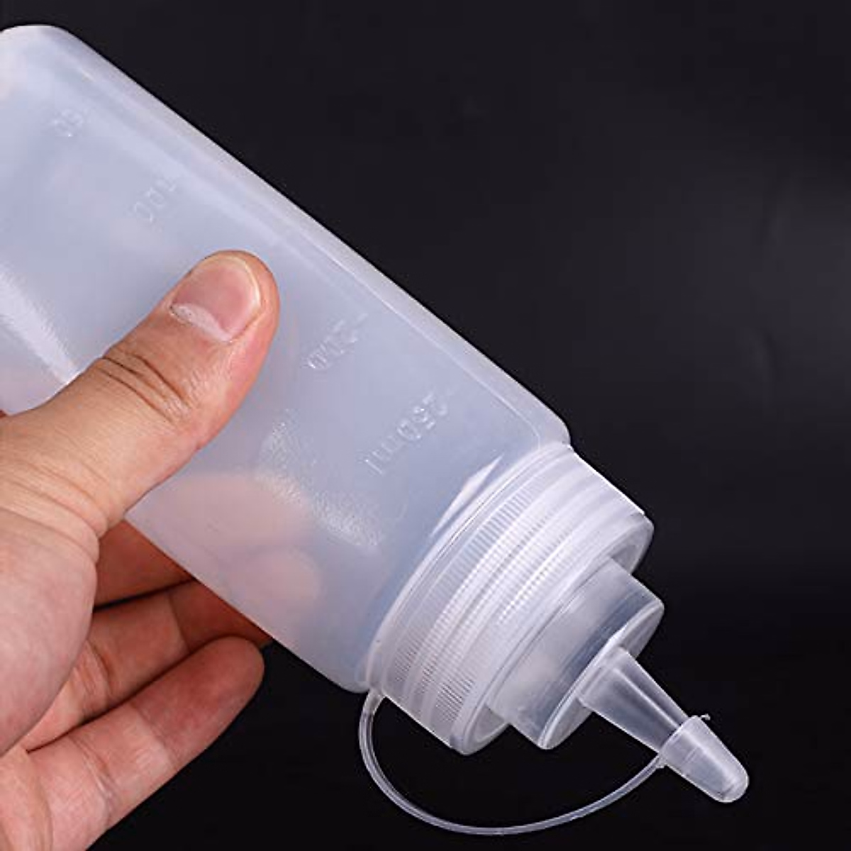 12Pcs Condiment Squeeze Bottles 8.4 oz Plastic Sauce Squeeze Squirt Bottles with Twist On Cap Lids and Measurements - for Ketchup, BBQ, Sauces, Syrup, Condiments, Dressings, Painting