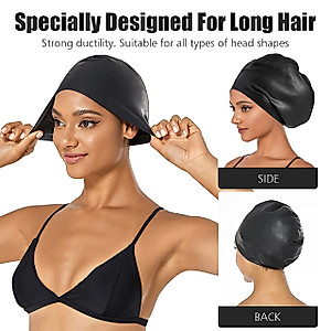 Tripsky Extra Large Swim Cap for Women Men,Waterproof Silicone Swimming Caps Ideal for Long Hair, Thick Curly Hair & Dreadlocks Braids Weaves Afro Hair - Keep Hairstyle Unchanged (Black)