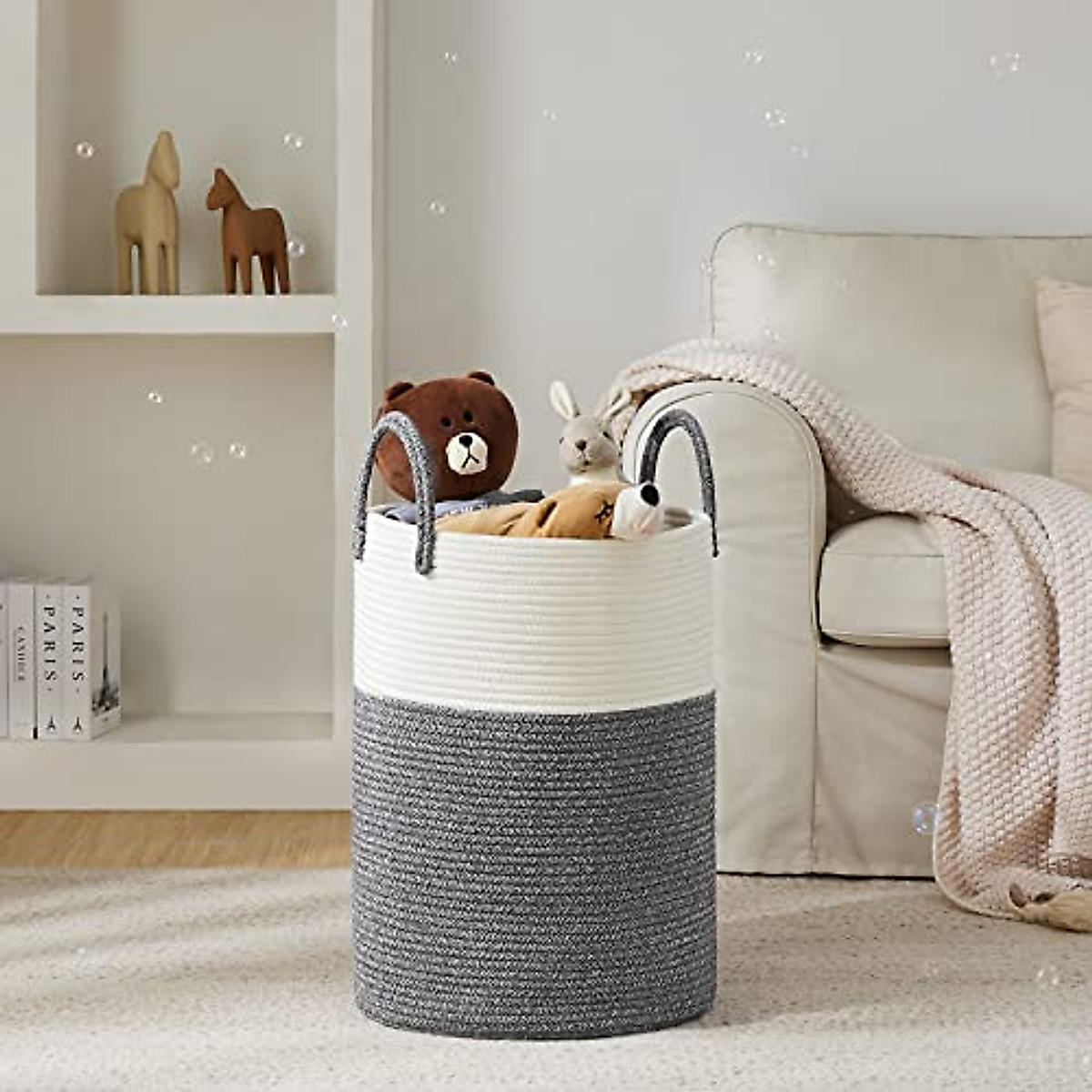 YOUDENOVA Cotton Rope Laundry Hamper Basket, 58L Tall Woven Collapsible Baskets for Blanket Organizing Clothes Hamper for Laundry Room Storage