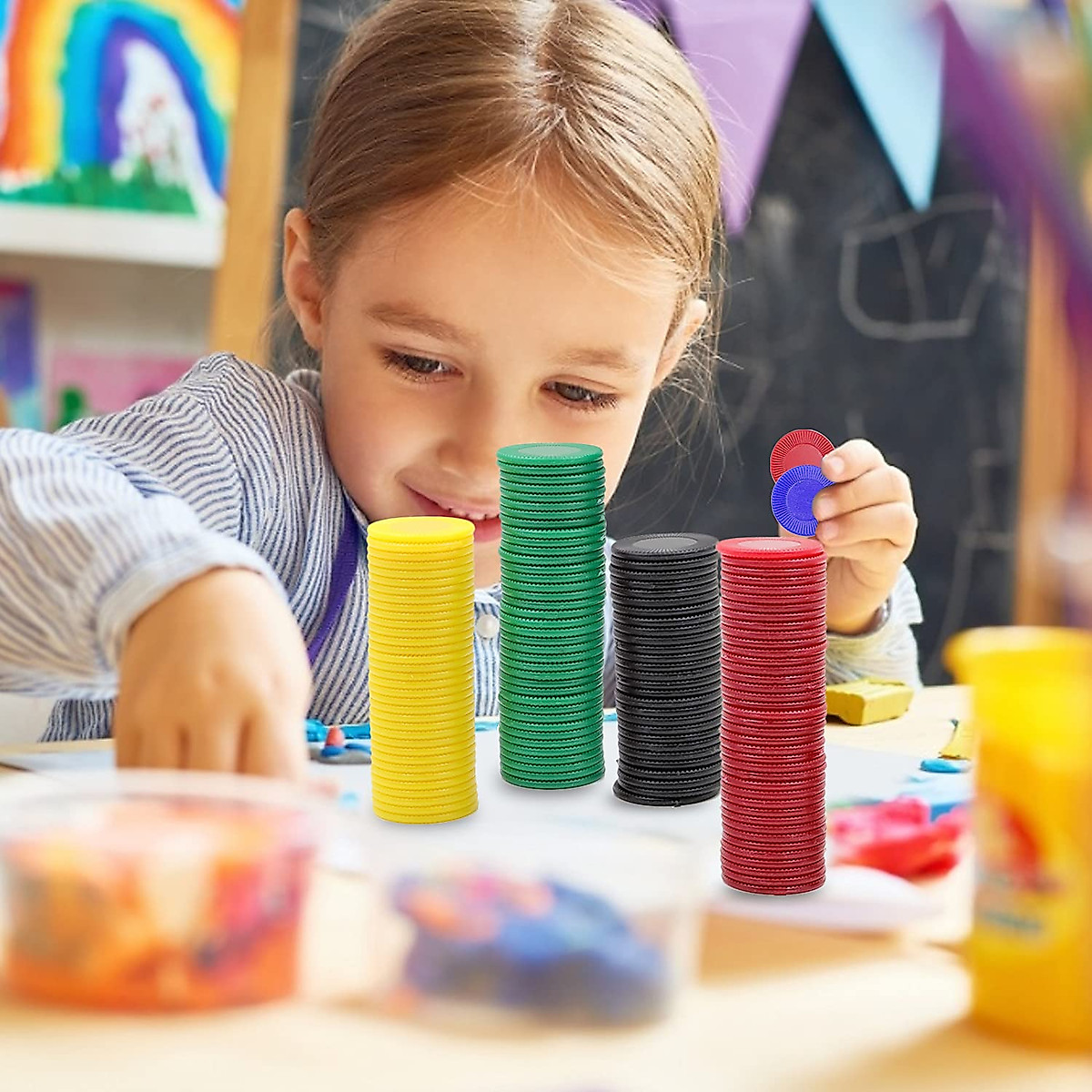 Darovly 600Pcs Plastic Poker Mini Chips in 6 Colors Bulk Poker Card Game Chips for Game Play Learning Math Counting Kids Teaching Rewards（2.2CM in Diameter）