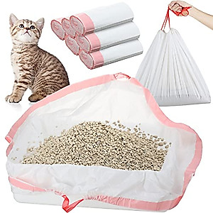 Thenshop 60 Count Litter Box Liners 36'' x 18'' Jumbo Cat Pan Liners Drawstring Cat Supplies Extra Large Disposable Cat Litter Bags Cat Box Liners for Trash Waste Easy Cleaning Litterbox Tidy()
