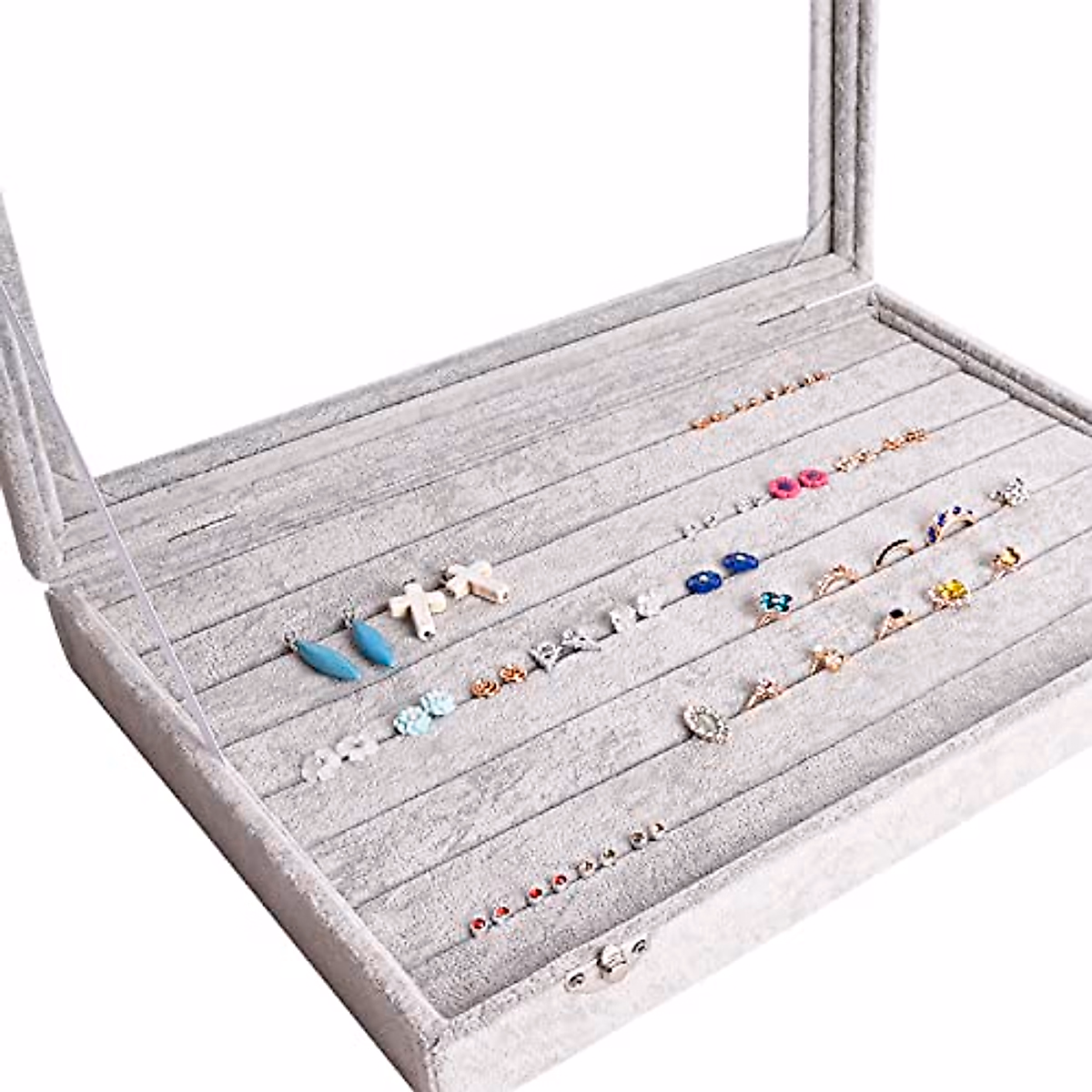 AUTOARK Ice Velvet Clear Lid 7 Slots Jewelry Rings Earrings Tray Showcase Display Organizer,AJ-023