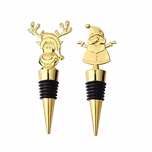 Christmas Wine Stopper Gift Deer Bottle Stopper Metal Wine Saver with Silicone Grip for Beverage Party Supplies Wine Accessories Pack of 2 by Figgy House(Santa+Deer)