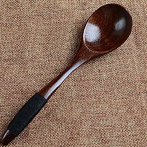 FLYUFO Kitchen Spoons 1PC Wooden Spoon Bamboo Kitchen Cooking Utensil Tool Soup Teaspoon Travel Portable Tableware Kitchenware Kitchen Accessories (Color : Brown)