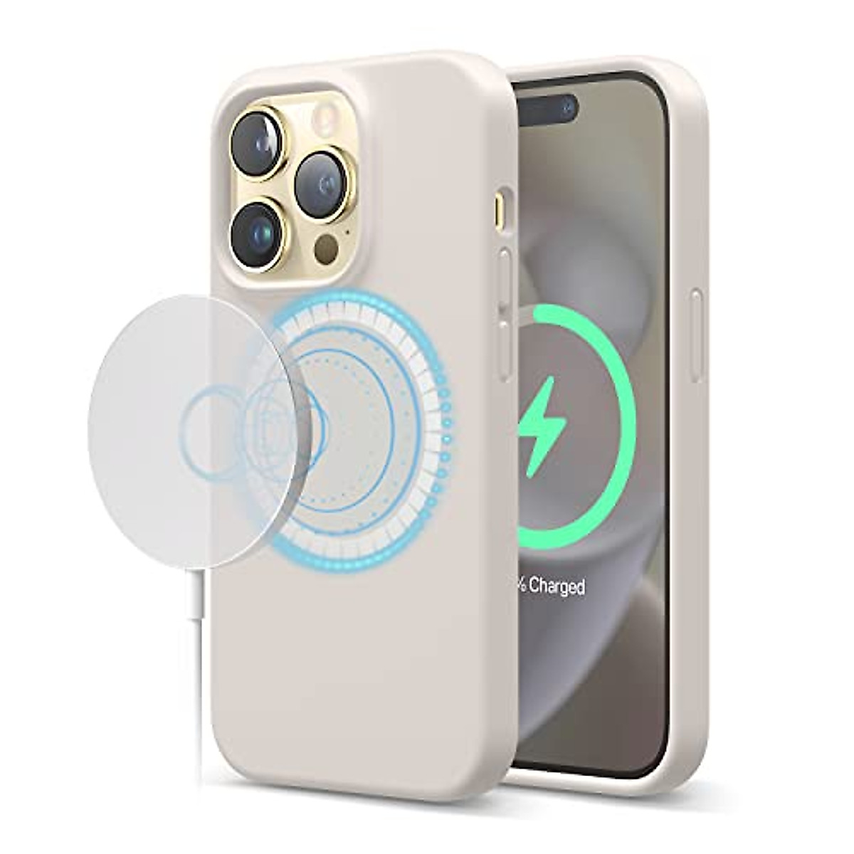 elago Magnetic Case Compatible with MagSafe iPhone 14 Pro Case MagSafe - Built-in Magnets, Liquid Silicone Case, Shockproof, Strong Magnet - 6.1 inch [Stone]